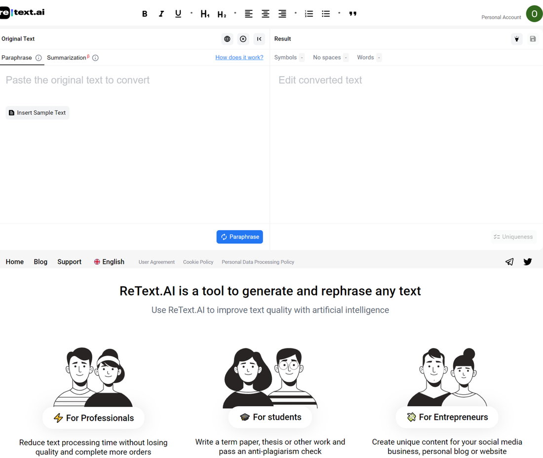 Unique text in a couple of clicks with ReText.AI